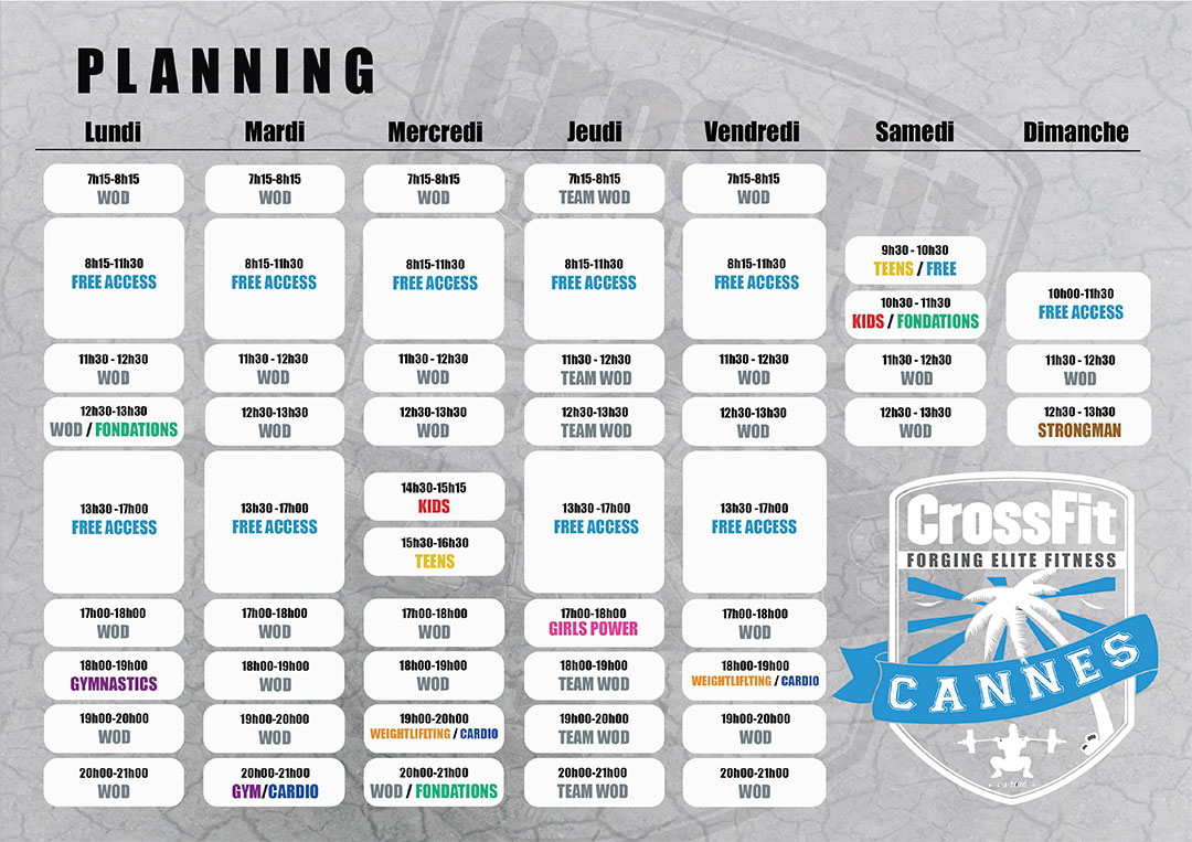 Training schedule at CrossFit Cannes